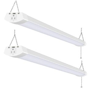 hykolity 2 pack 4ft led shop light linkable, 120w 13000lm(400w equivalent), 5000k utility shop lights for garages, workshops, basements, hanging or flushmount, with power cord and pull chain, etl