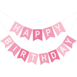 pink happy birthday banner birthday party banner no diy happy birthday sign pre-strung birthday hanging decoration for women men girl boy birthday party supplies (pink)