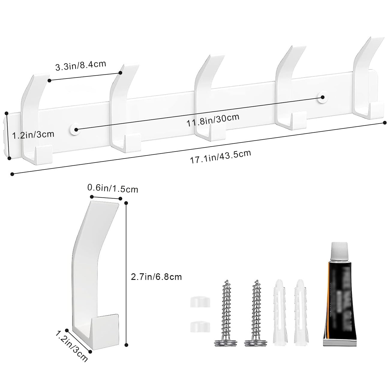 LAKNUY 2-Pack Coat Rack Wall Mounted ，Heavy Duty Aluminum 5 Double Hook Coat Hook Modern Clothes Hook Rails Wall Hook Rack for Coat Hat Towel Purse Robes Mudroom Bathroom Entryway (White)