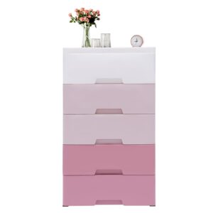 xianikoho storage cabinet for toy organizers and storage bedroom clothing drawer cabinet and craft 5 drawer plastic storage canisters sets with shelving units and storage (gradient pink)