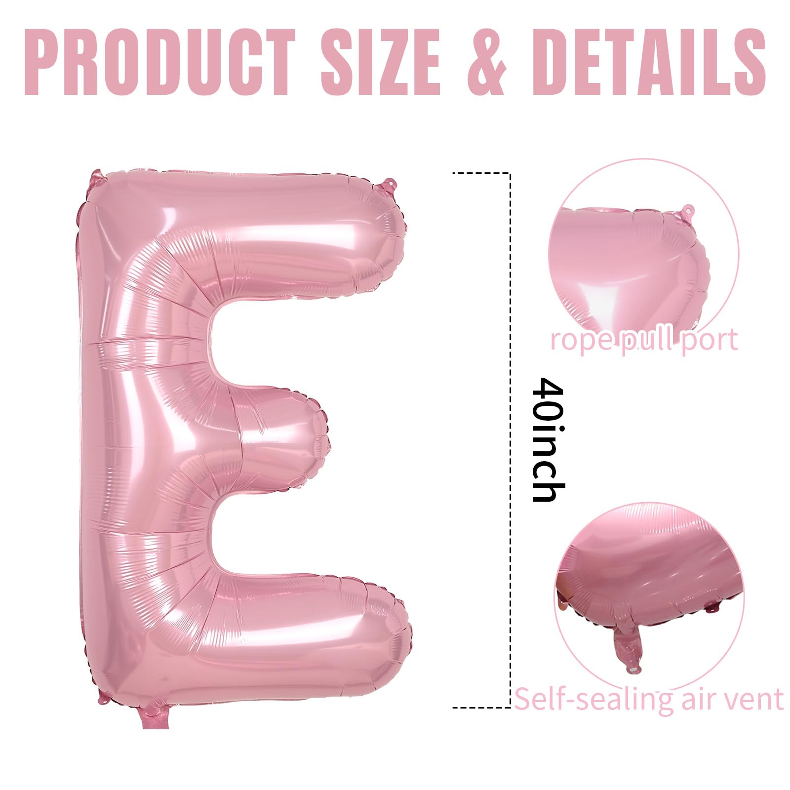 40 Inch Pink Letter Balloons, Large E Letter Balloons Foil Helium Balloons, Mylar Big Single Alphabet E Balloons, Pink Balloon Letters for Birthday Party Decorations Wedding Bride Anniversary Supplies