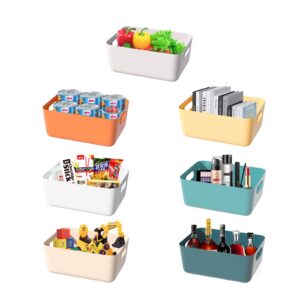 paastai 7 pack plastic storage small bins 9.4"x6.5"x3.9" classroom bins organizing containers for pantry kitchen, cupboard box,and bathroom organizer