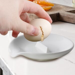 ffq egg cracker & spoon holder, spoon rest for kitchen, ceramic spoon holder for stove top, cooking spoon holder,heat resistant utensil rest for countertop, dishwasher safe,white