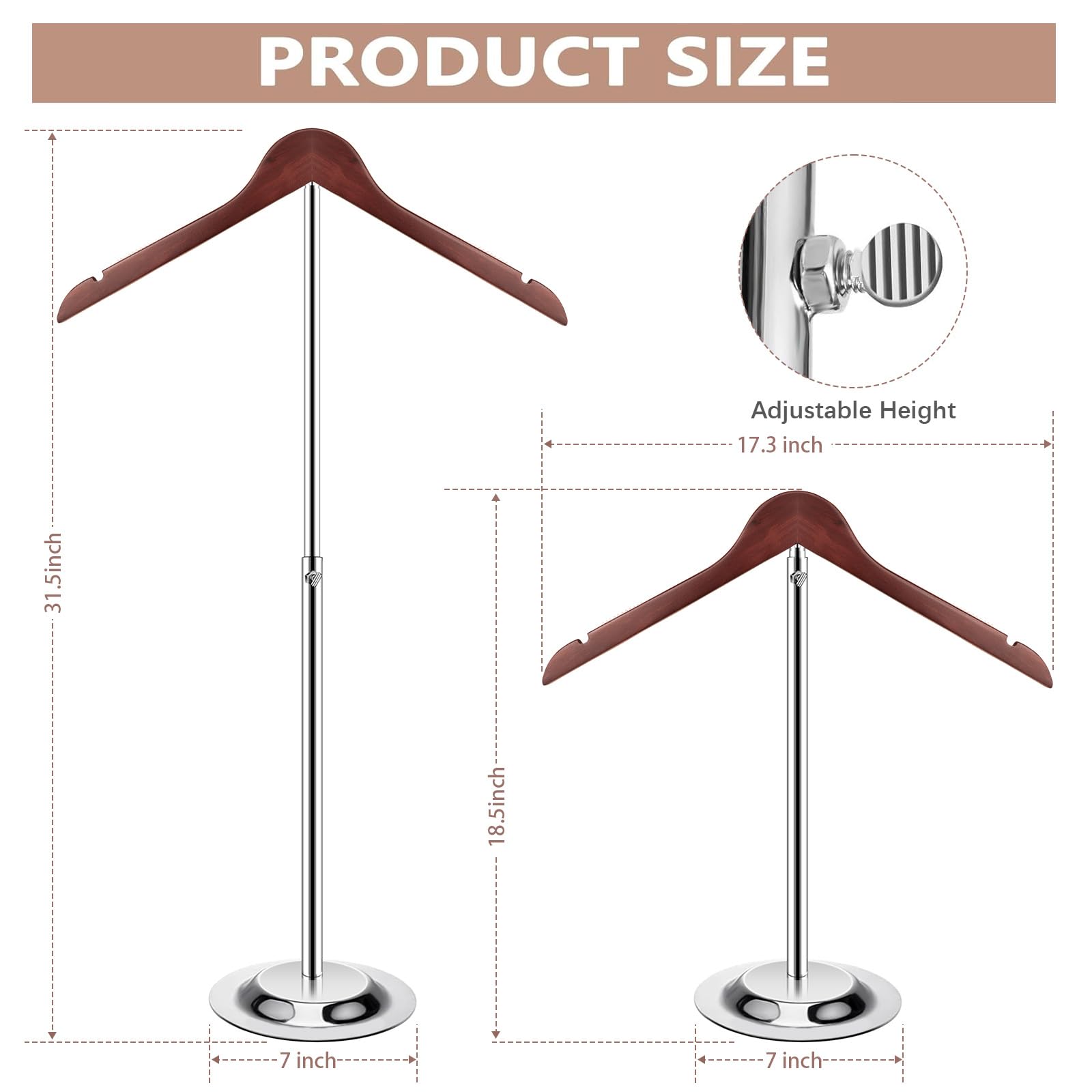 T Shirt Display stand for Vendors, Adjustable Tshirt Shoulder Stand, Portable Hanging wooden Clothes Rack, Flexible Hanger Rack for Clothing Dress Jacket Coat Retail, Height 18.5-31.5 Inch (1 Pcs)