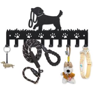 mayjoydiy metal dog coat hooks wall mount dog leash coat rack 9.8×4.7inch 10 hooks decorative dog paw black key hooks key holder for wall dog lover gift hanging coats hats towels bags