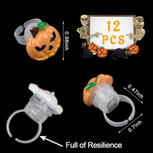 LOMIMOS Halloween 3D Light Up Rings, Resin Ring Toys Goodie Bag Fillers Glow In The Dark Accessory for Kids Treat Bags Gifts Party Favors Supplies(12pcs)