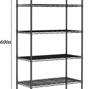 BSTOPHKL Wire Shelving Storage Shelf 5 Tier Wire Shelves Unit, 1500lbs Capacity Adjustable Rolling Metal Racks with Wheels,Metro Shelving Heavy Duty for Kitchen, 30" D x 14" W x 60" H, Black