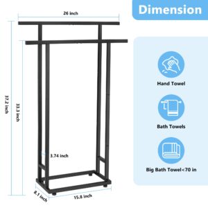 Standing Towel Racks for Bathroom, 2 Tier Bathroom Floor Free Standing Towel Rack, Tall Enough Pool Towel Rack Outdoor Stand for Drying Storage Towels, Black Freestanding Blanket Holder, ALHAKIN