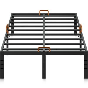 kkl queen bed frame, 18 inch heavy duty steel platform with mattress anti-slip rods, bed frame with underneath storage space, no box spring needed, easy assembly, black