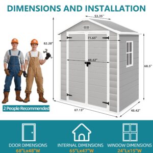 UHomePro Outdoor Storage Shed,6x4 FT Resin Shed with Floor Included,Weather-Resistant Plastic Shed with Window,for Garden/Backyard/Patio Tool Storage,Well House,Bike Shed,Pet House (Grey)