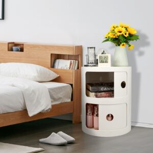 FZANVAN 2-Tier Round Bedside Table, Narrow Storage Cabinet, Small Stylish Storage Cabinet, no Installation Required, Suitable for Living Room and Bedroom, Small Space