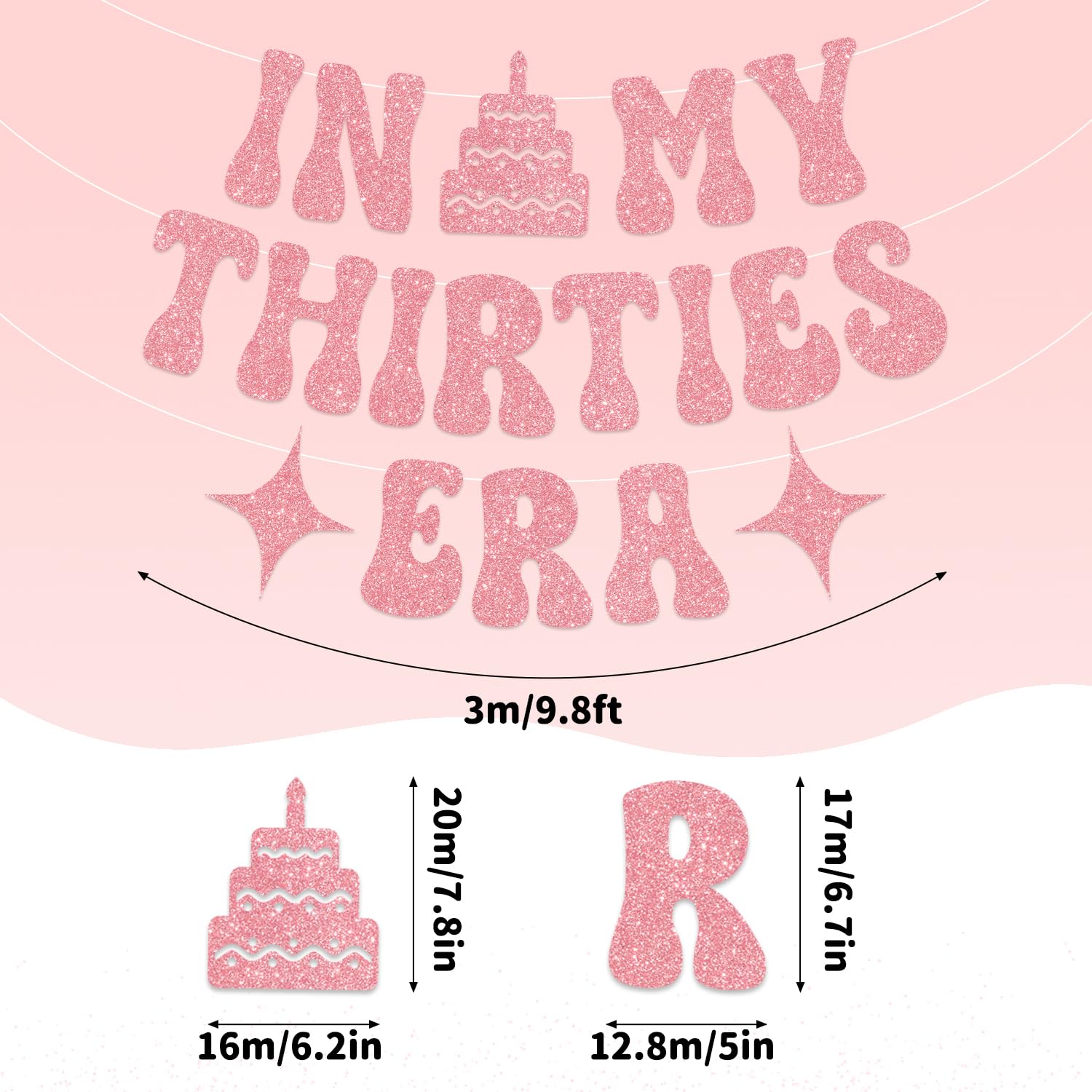 In My Thirties Era Glitter Banner for Her Him 30th Birthday Party Decorations, Pre-Strung Rose Gold Happy Birthday Banner, 30th Birthday Gifts for Women Eras Tour Party Decorations