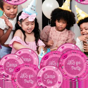 96 Pcs Let's Go Party Pink Plates and Napkins Party Supplies Kids Girls Bachelorette Bridal Shower Hot Pink Princess Happy Birthday Tableware Set Disco Table Decorations Favors Serves 24 Guests