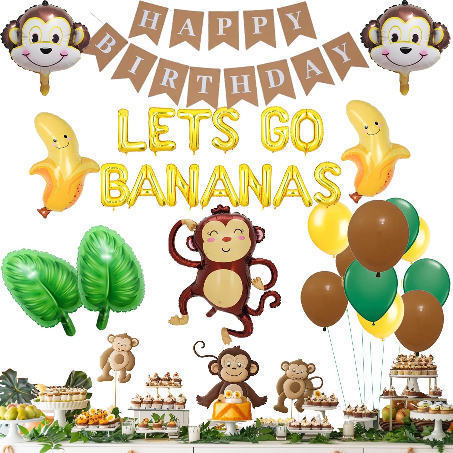 Let's Go Bananas Birthday, Monkey Birthday Decorations, Monkey Theme Birthday Decorations, Monkey Jungle Birthday Decorations,Monkey And Banana Birthday Decorations,Jungle Safari Animal Tropical Decor