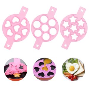 basepow 3 pcs silicone pancake mold,flip n cook pancake maker,reusable egg mold ring pancake maker (pink)