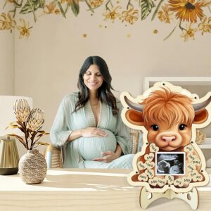 generic 65 Pcs Highland Cow Baby Shower Decorations Guest Book, Baby Shower Guest Book Alternatives with Photo Frame, 60 Wood Slices Cow Baby Shower Guest Book for Boys Grils Baby Shower