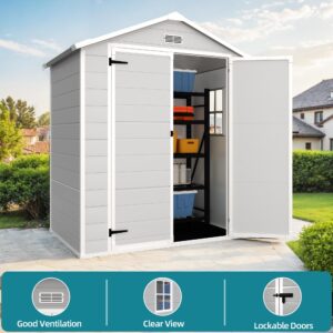 UHomePro Outdoor Storage Shed,6x4 FT Resin Shed with Floor Included,Weather-Resistant Plastic Shed with Window,for Garden/Backyard/Patio Tool Storage,Well House,Bike Shed,Pet House (Grey)