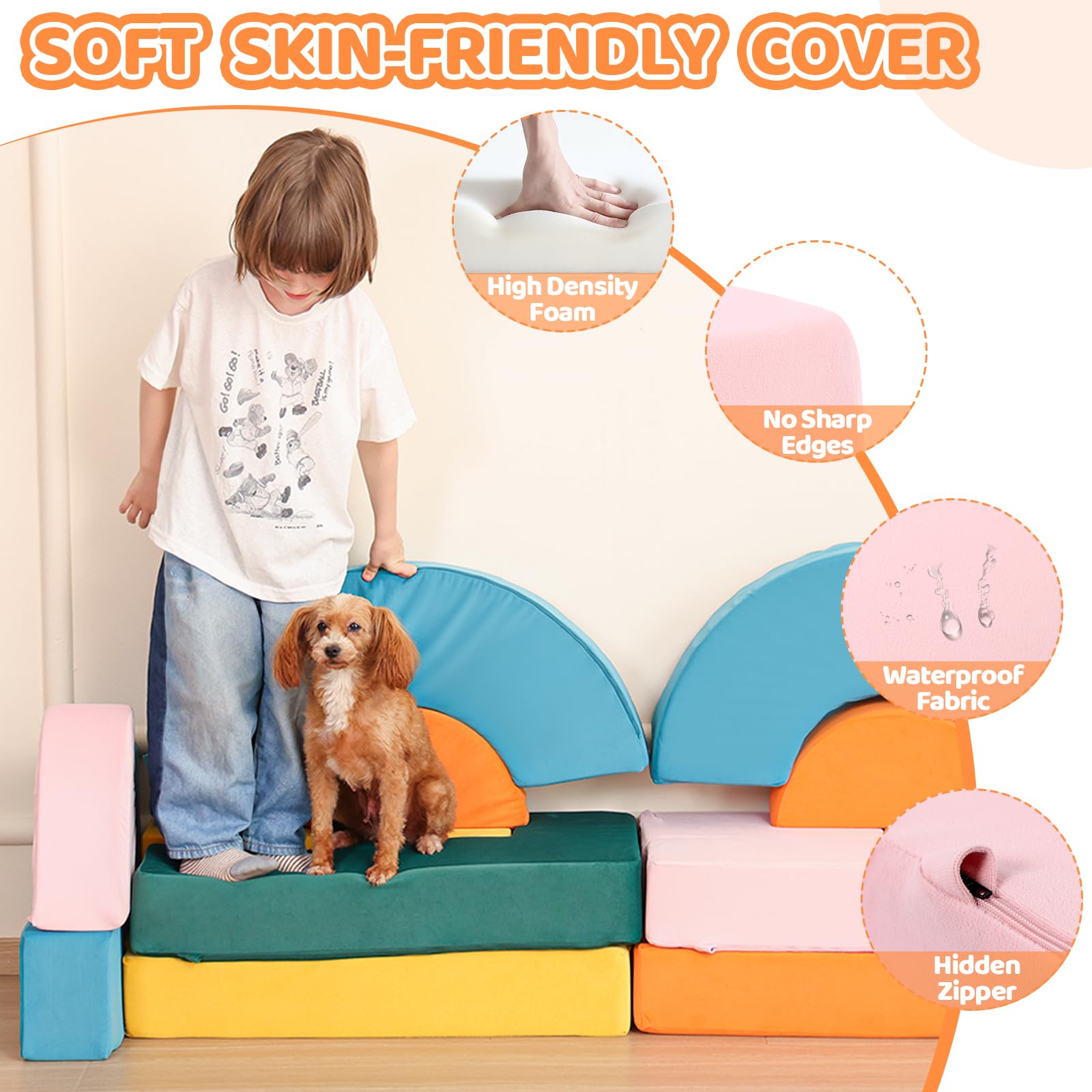 21Pcs Modular Kids Play Couch Building Fort - Multi-Colored Number Puzzle Toddler Play Couch Set for Classroom Bedroom Playroom, Creative Convertible Kids Explorer Sofa Furniture