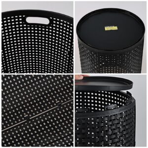 Parlynies 6 Pack Laundry Hamper with Lid, Clothes Laundry Basket with Lid and Handles, Plastic Tall Laundry Bin, Black