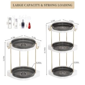 CVGETME 3 Tier Corner Bathroom Counter Organizer, 360 Rotating Makeup Organizers Tray, Countertop Cosmetic Skincare Perfume Storage Sink Shelf for Vanity Bathroom Kitchen (Grey)