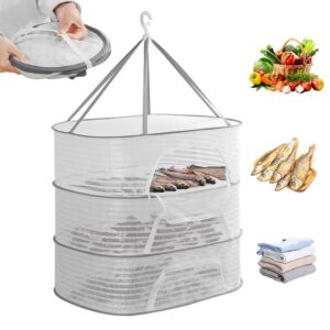 bbjjbby herb drying rack net 3 layers mesh hanging clothes drying racks with zip windproof hook 37x23.62x15.75 in breathable drying rack for vegetables, fish home supplies