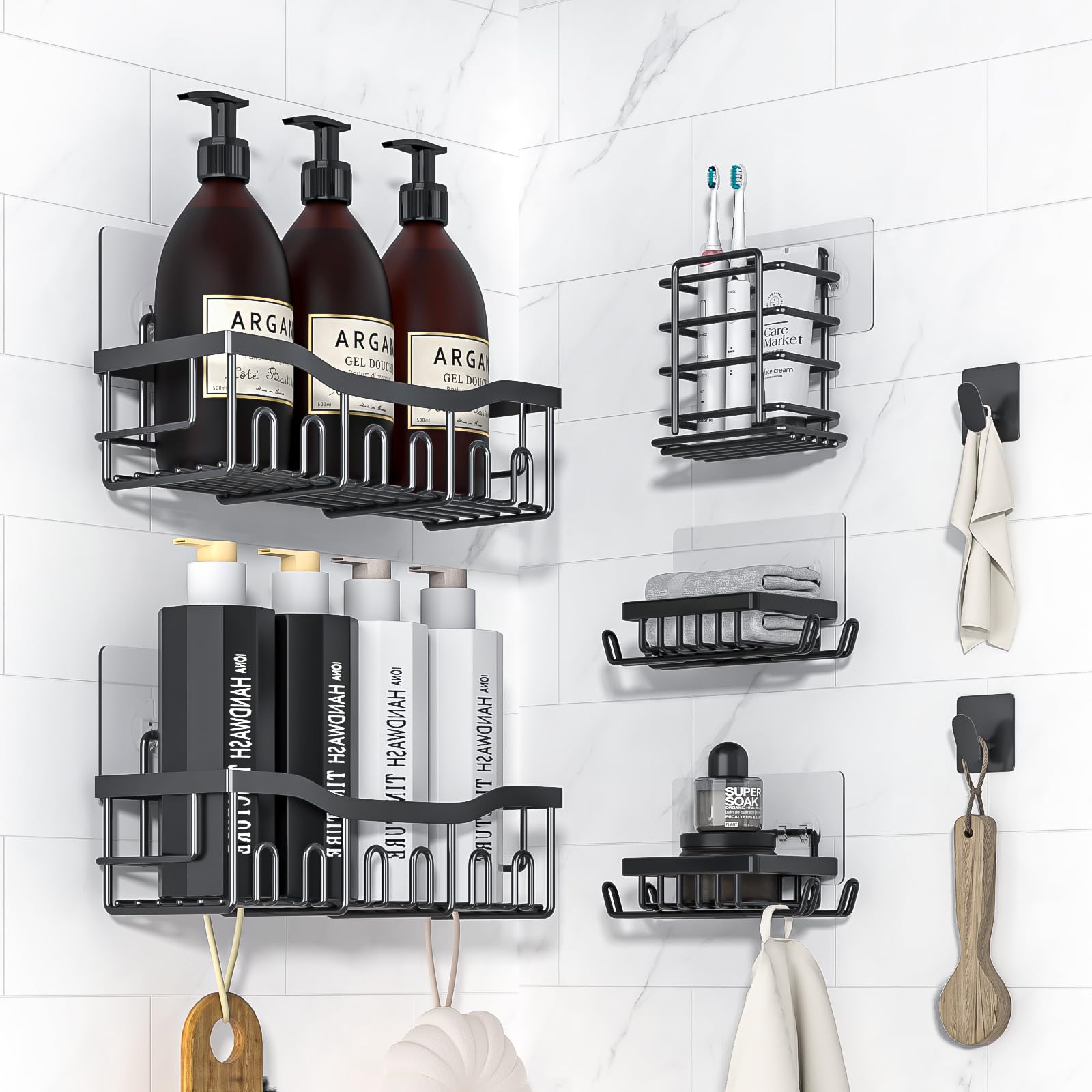 Vertdens 7 Pack Shower Caddy Shelf Organizer Rack，Adhesive Shower Caddy， Adhesive Shower Caddy Organizer Shelves Rack, Shower Shelves， Applicable to for Home Décor and Bathroom Storage