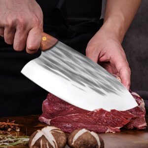 JOAWSOME 3PCS Butcher Cleaver Knife Set for Meat Cutting Serbian Chef Knife For Kitchen Outdoor BBQ Camping Birthday Thanksgiving Christmas Gift Idea Men