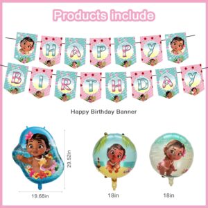 Generic Baby Moana Birthday Party Decorations, Moana Princess Theme Party Supplies set with Banner, Cake Cupcake Toppers, Foil Balloons for Kids Girls Fans Birthday Baby Shower Decorations