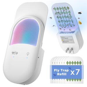 fly trap indoor plug-in 2-in-1 flying insect trap with 7pcs fly trap refill, indoors fly trap mosquito trap with night light gnat traps for house indoor fly trap for moths other flying insects