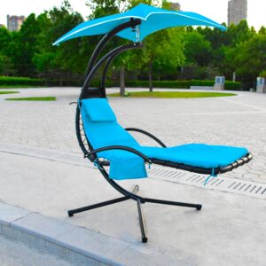 Outdoor Hanging Lounge Chair Replacement Cushion Cover and Umbrella Fabric, Made for Patio Curved Chaise Hammock Floating Swing Chair Pads, Waterproof Soft Fabric (Cushion and Chair Excluded),Blue