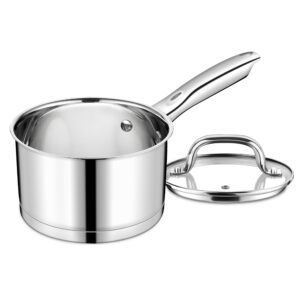 homikit 1qt saucepan with lid, 1 quart stainless steel sauce pan, small saucepan with tri-ply composite bottom, induction cooking pot for making pasta, boiling soup, warming milk, dishwasher safe