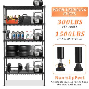 BSTOPHKL Wire Shelving Storage Shelf 5 Tier Wire Shelves Unit, 1500lbs Capacity Adjustable Rolling Metal Racks with Wheels,Metro Shelving Heavy Duty for Kitchen, 30" D x 14" W x 60" H, Black