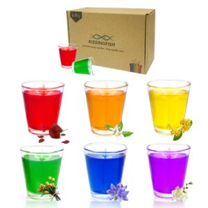 6 pack clear glass votive candles scented, colored candles for home deco spa party, spell candles set for gifts, long burning time 15~16 hours each,jelly wax made by kissingfish