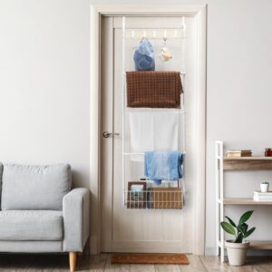 Over The Door Towel Rack, 5-Tier Towel Racks for Bathroom Door Hanging, White Over Door Towel Bar Rack, Door Blanket Holder for Clothes, Washcloths,Hand Towels, Over The Door Bathroom Organizer