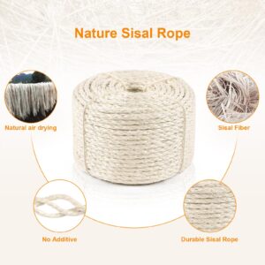 SIsal Rope for Cat Scratcher 1/4" 164 Foot White Natural Sisal Rope for Repairing Cat Scratching Post