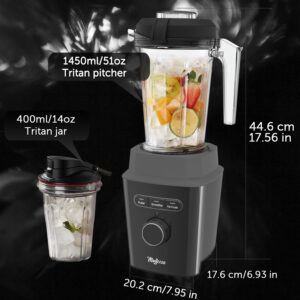 Magiccos 1000w High-Speed Countertop Blender- 51Oz Blender Jar, 14Oz Travel Jar, Variable Speeds, 2000w Peak Watt Motor, Blender for smoothies and Shakes, Puree & Soup, Gray Color For Kitchen Home Use