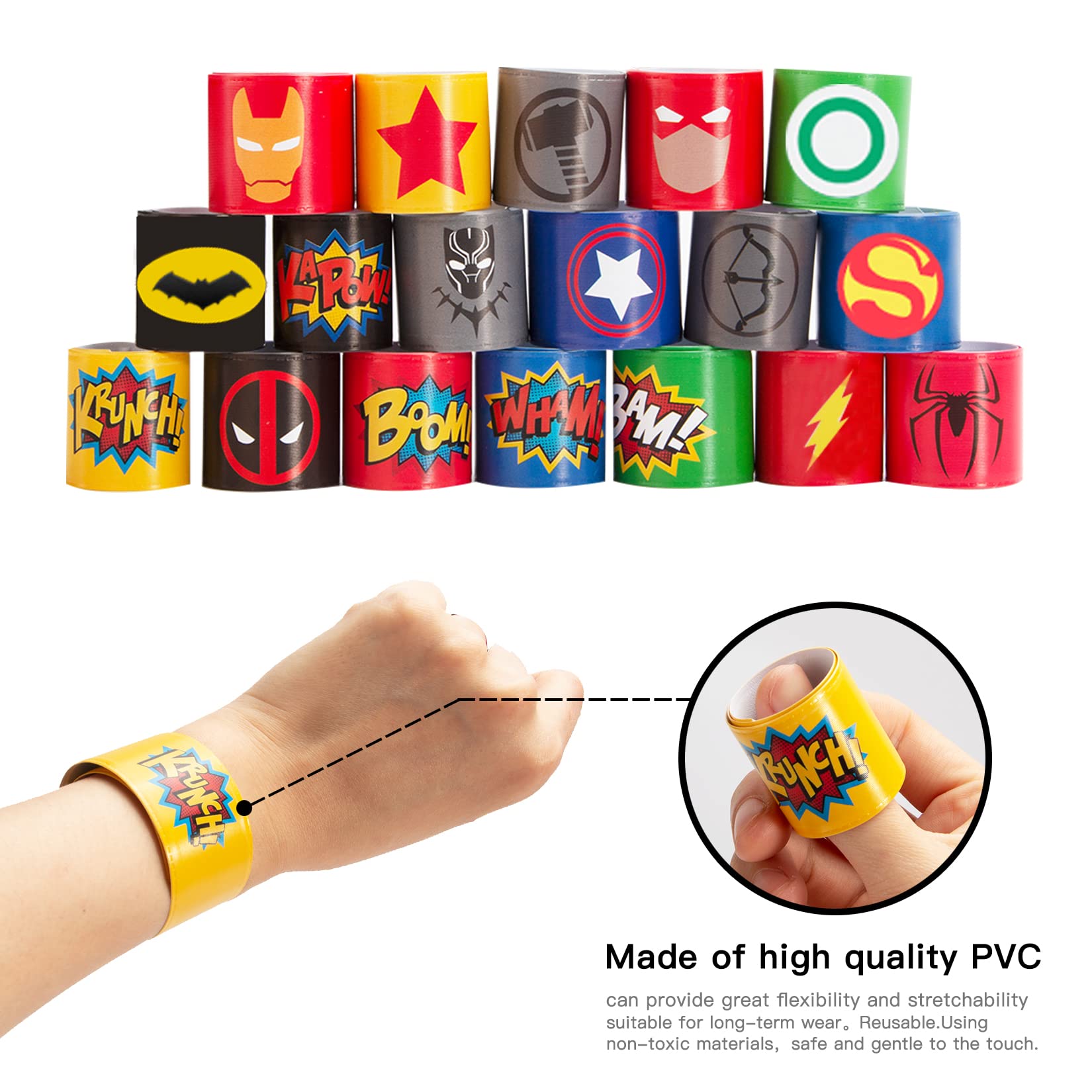 HHMJZW 36PCS Superhero Slap Bracelet and 12PCS Superhero Party Masks for Kids Baby - 48PCS The Avengers Super Heroes Birthday Party Supplies Favors Children/Kids/Adults, Red