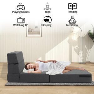 HXZDZ Folding Sofa Bed - Convertible Sleeper Chair, Fold Out Couch,7 inch Memory Foam Floor Mattress, Futon Sofa for Living Room/Apartment/Home Office, Single Size, Dark Grey