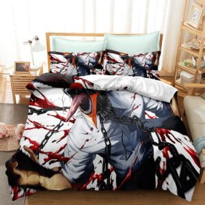 jewoss chainsaw man 3 piece bedding set printed duvet cover set printed bed comforter cover quilt covers with pillowcases for your own bedroom no quilt(twin)