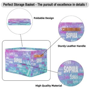 KFNHN Personalized Foldable Storage Basket with Name, Laundy Hamper Dirty Clothes Pet Toys Storage Bin with Handles for Shelf Home Closet Kitchen, Gradient Purple Blue Glitters Print