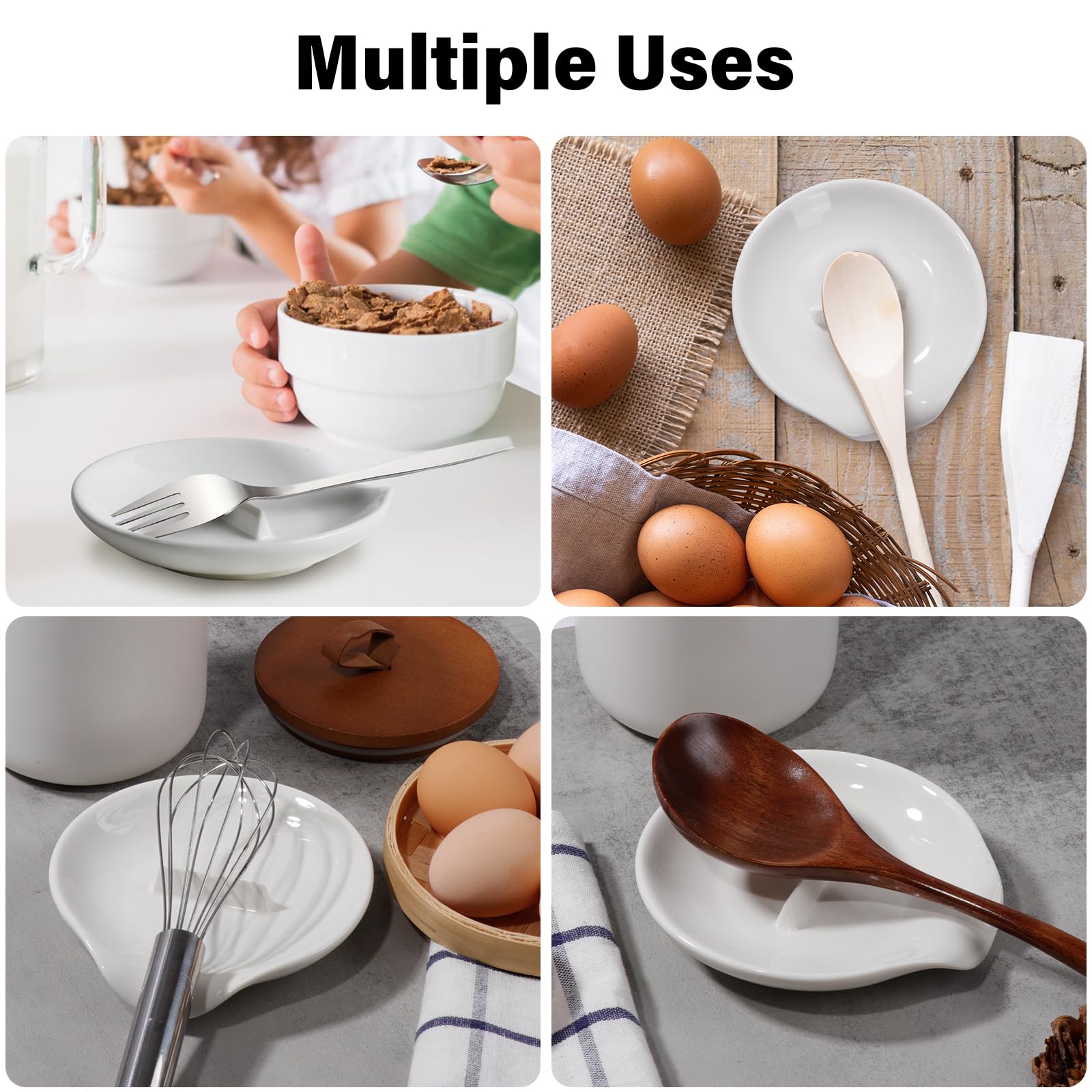 FFQ Egg Cracker & Spoon Holder, Spoon Rest for Kitchen, Ceramic Spoon Holder for Stove Top, Cooking Spoon Holder,Heat Resistant Utensil Rest for Countertop, Dishwasher Safe,White