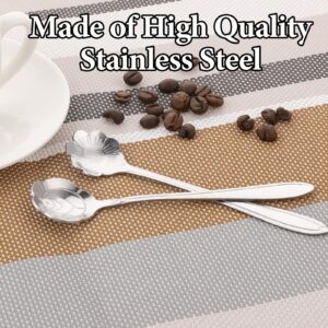 8 Pcs Flower Dessert Spoons, Stainless Steel Coffee Teaspoon Set - Cute Mini Tableware for Demitasse Espresso, 4 Styles (Silver)