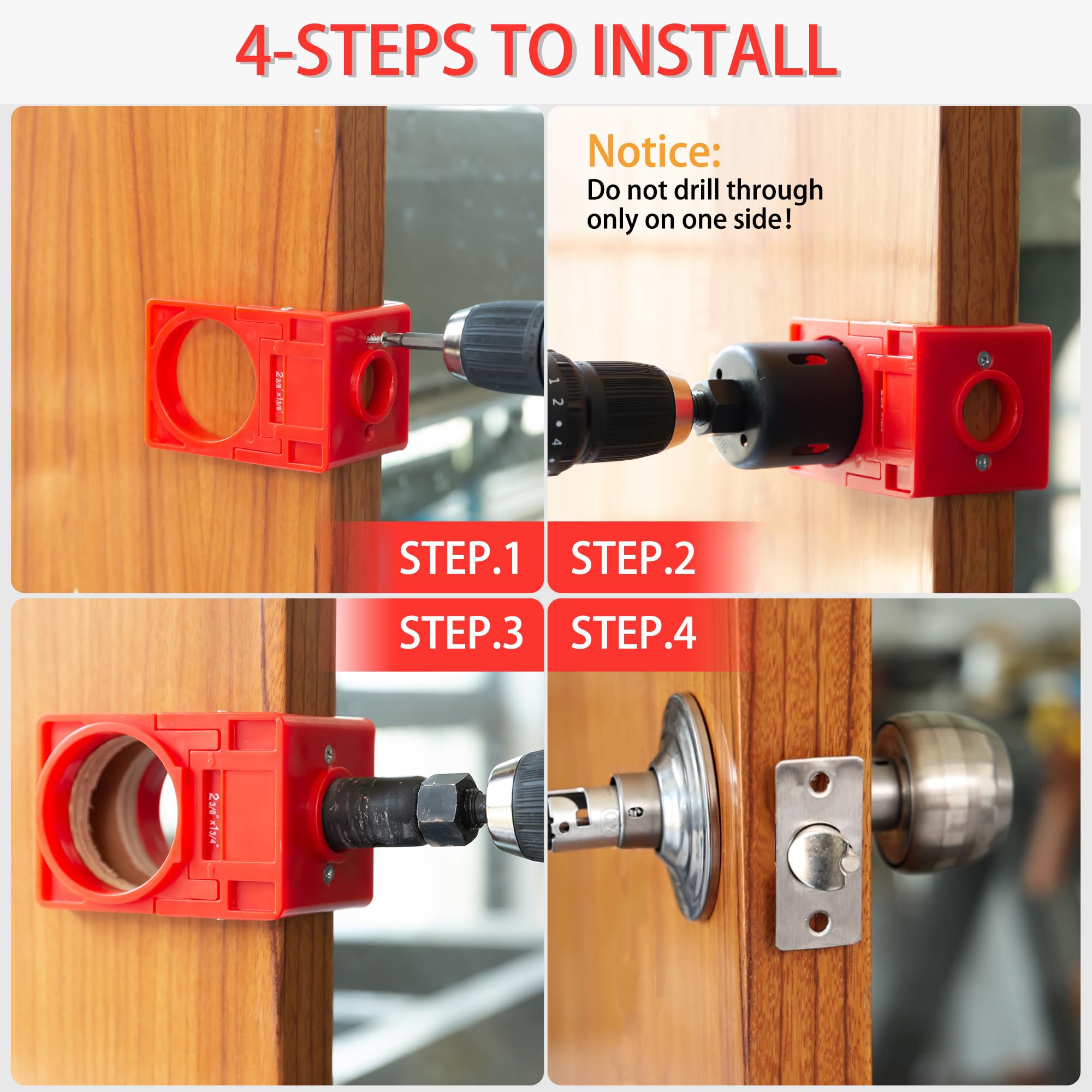 RKK Door Lock Installation Kit, Carbon-Steel Door Lock Hole Saw Door Knob Installation Kit for Deadbolts and Locksets for Wooden Doors with Guide Template