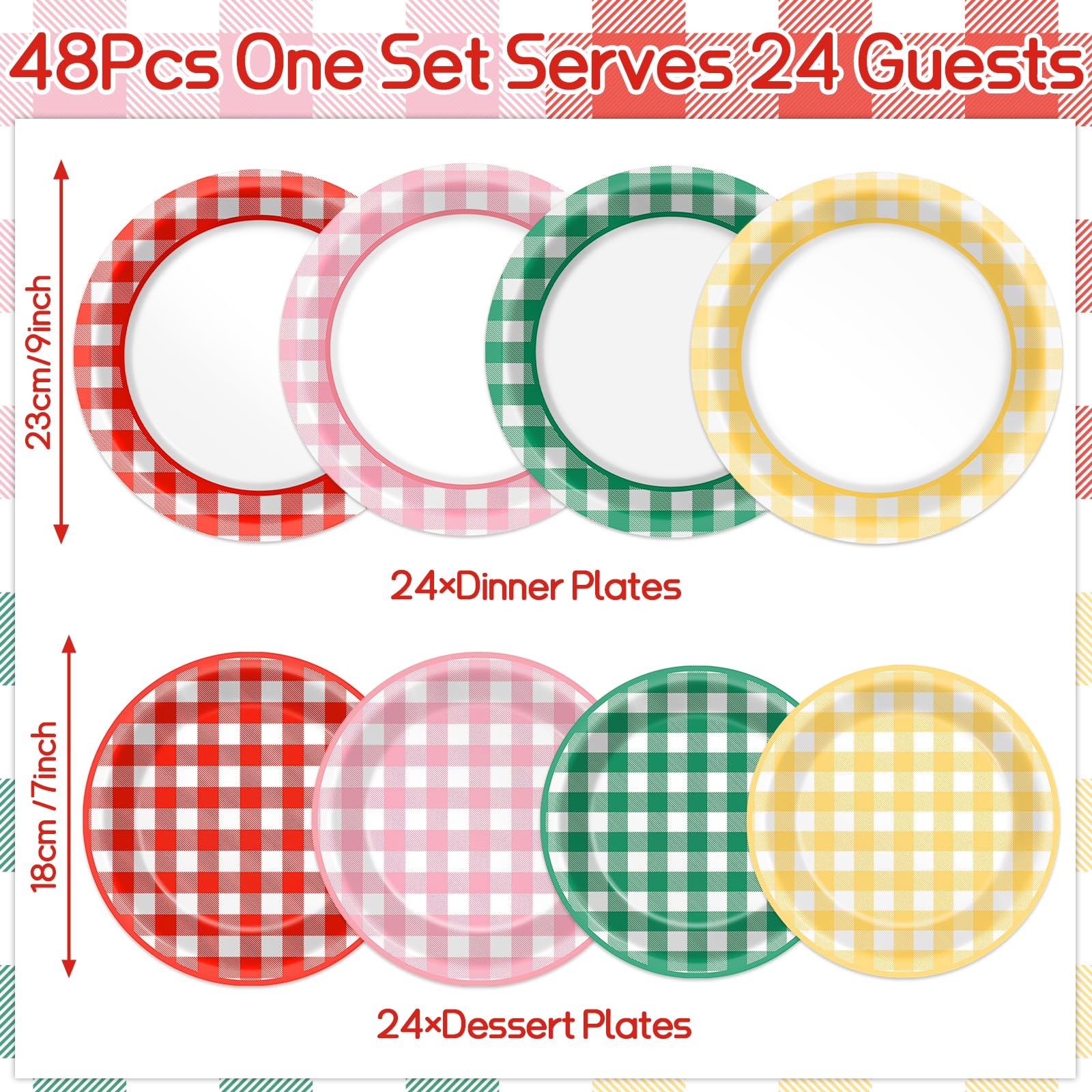 ojustbeok 48 Pcs Camp Gingham Paper Plates Gingham Checkered Bachelorette Party Supplies Glamping Birthday Dinner Plates Summer Bridal Shower Decorations Camping Themed Party Favors Baby Shower