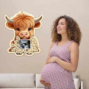 generic 65 Pcs Highland Cow Baby Shower Decorations Guest Book, Baby Shower Guest Book Alternatives with Photo Frame, 60 Wood Slices Cow Baby Shower Guest Book for Boys Grils Baby Shower