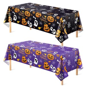 ohome halloween decorations - halloween decorations indoor outdoor - disposable plastic halloween tablecloth | halloween party decorations favors supplies for table decor backdrop banner,2 pack