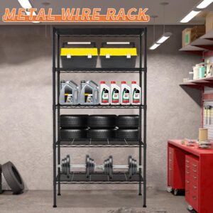 BSTOPHKL Wire Shelving Storage Shelf 5 Tier Wire Shelves Unit, 1500lbs Capacity Adjustable Rolling Metal Racks with Wheels,Metro Shelving Heavy Duty for Kitchen, 30" D x 14" W x 60" H, Black