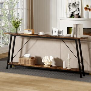 IBUYKE 78.7 Inches Extra Long Sofa Table Behind Couch, Industrial 2-Layer Console Table for Hallway, Entryway & Living Room,Rustic Brown UTMJ063H