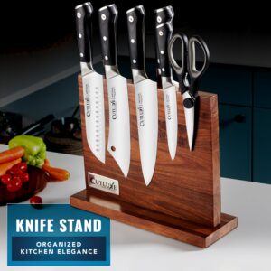 Cutluxe Magnetic Knife Holder – Magnetic Knife Block, Acacia Wood Knife Stand for Kitchen Counter, Slim & Double Sided, Powerful Magnet Strips, Organized Storage Rack & Modern Display Board