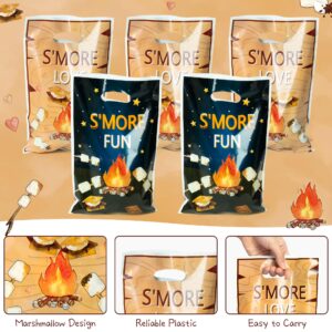 ArowlWesh S’more Camping Party Favor Bags - 50Pcs Plastic S’more Love Candy Treat Gift Bag with Handles Fun Snack Goodie Bags Campfire Camping Party S’more Birthday Supplies Baby Shower Wedding Decor